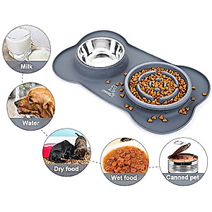 Pecute Dog Bowl Slow Feeder Bloat Stop Pet Bowl Eco-Friendly Non-Toxic No Choking Healthy Design Bowl with No-Spill Non-Skid Silicone Mat Stainless Steel Water Bowl for Dogs Cats and Pets