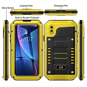 Beasyjoy for iPhone XR Metal Case, Waterproof Heavy Duty Case with Built-in Screen Protector, Full Body Protective Shockproof Tough Rugged Military Grade Defender Outdoor Case(Yellow)