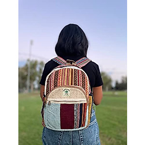 Cotton stripe and hemp backpack, 13" himalayan hemp backpack, hiking backpack, fair trade bag, free spirit bag, hippie bag, nepali bag, boho bag