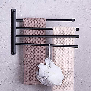 GERZWY Swivel Towel Bar SUS 304 Stainless Steel 4-Arm Bathroom Swing Hanger Towel Rack Holder Storage Organizer Space Saving Wall Mount Matte Black HYG04-BK