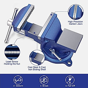 Raynesys 4-Inch Bench Vise, Ductile Cast Iron Bench Vise with 360° Flexible Swivel Base, Heavy Duty Home Work Bench Vice, Blue