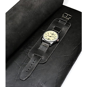 Cuff watch band - leather watch cuff strap black - aviator steampunk bands Handmade 18mm 20mm 22mm 24mm (22mm)