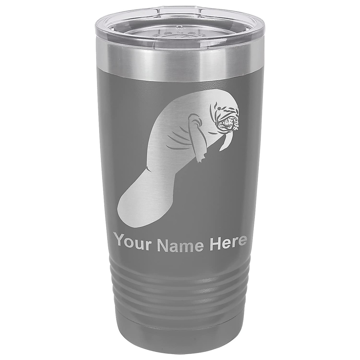 LaserGram 20oz Vacuum Insulated Tumbler Mug, Manatee, Personalized Engraving Included (Gray)