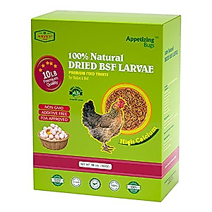 Amzey 10LBS Dried Black Soldier Fly Larva/Dried Mealworms - 100% Natural BSF Larvae - 85XMore Calcium Than Mealworms - High Calcium Treats for Chickens, Birds, Reptiles, Hedgehog, Geckos, Turtles