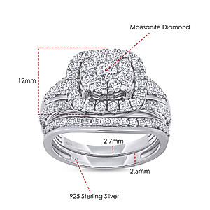SAVEARTH DIAMONDS 1 1/4 CTTW Round Lab Created Moissanite Diamond Double Halo Bridal Set Wedding Ring in 14k White Gold Over Sterling Silver (1.25 Cttw) Size-9