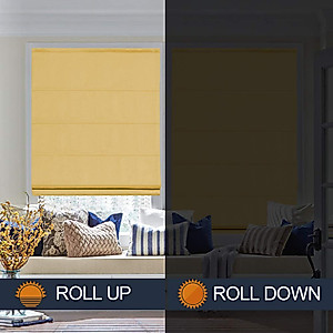 Roman Window Shades Window Blinds, Yellow Premium Blackout Window Roman Shades, Custom Washable Fabric Roman Blinds for Windows, Doors, French Doors, Kitchen Windows