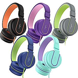 AILIHEN Kids Headphones 5 Pack Bulk for K-12 School Classroom, Wired Headset with Microphone for Students Children with 93dB Volume Limited, 3.5mm Jack for Chromebooks Tablets Laptop (Multicolor)