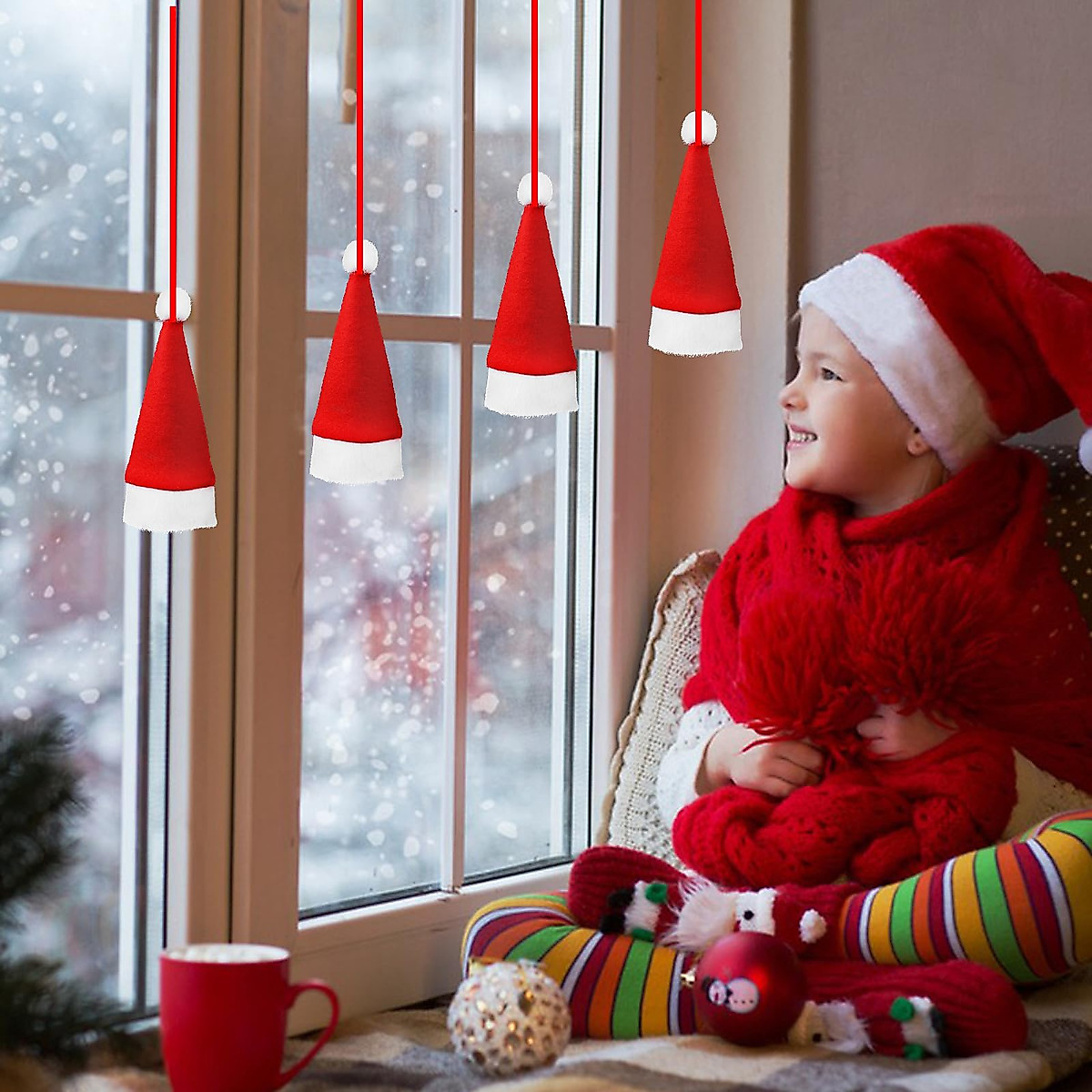 Amaxiu Christmas Cutlery Holders, 20pcs Christmas Santa Hats Silverware Holders Mini Cutlery Storage Bags for Xmas Dinner Table Pocket Dinnerware Decorations Flatware Supplies for Knifes Forks Spoon