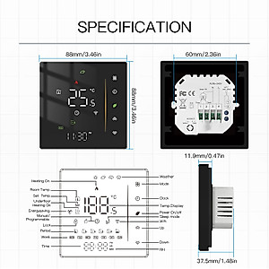 Professional Smart Thermostat,APP Control, WIFI,Programmable,Intelligent Temperature Control for Efficient Energy Usage,Remote Access,95 240VAC,Ideal for Electric Floor Heating