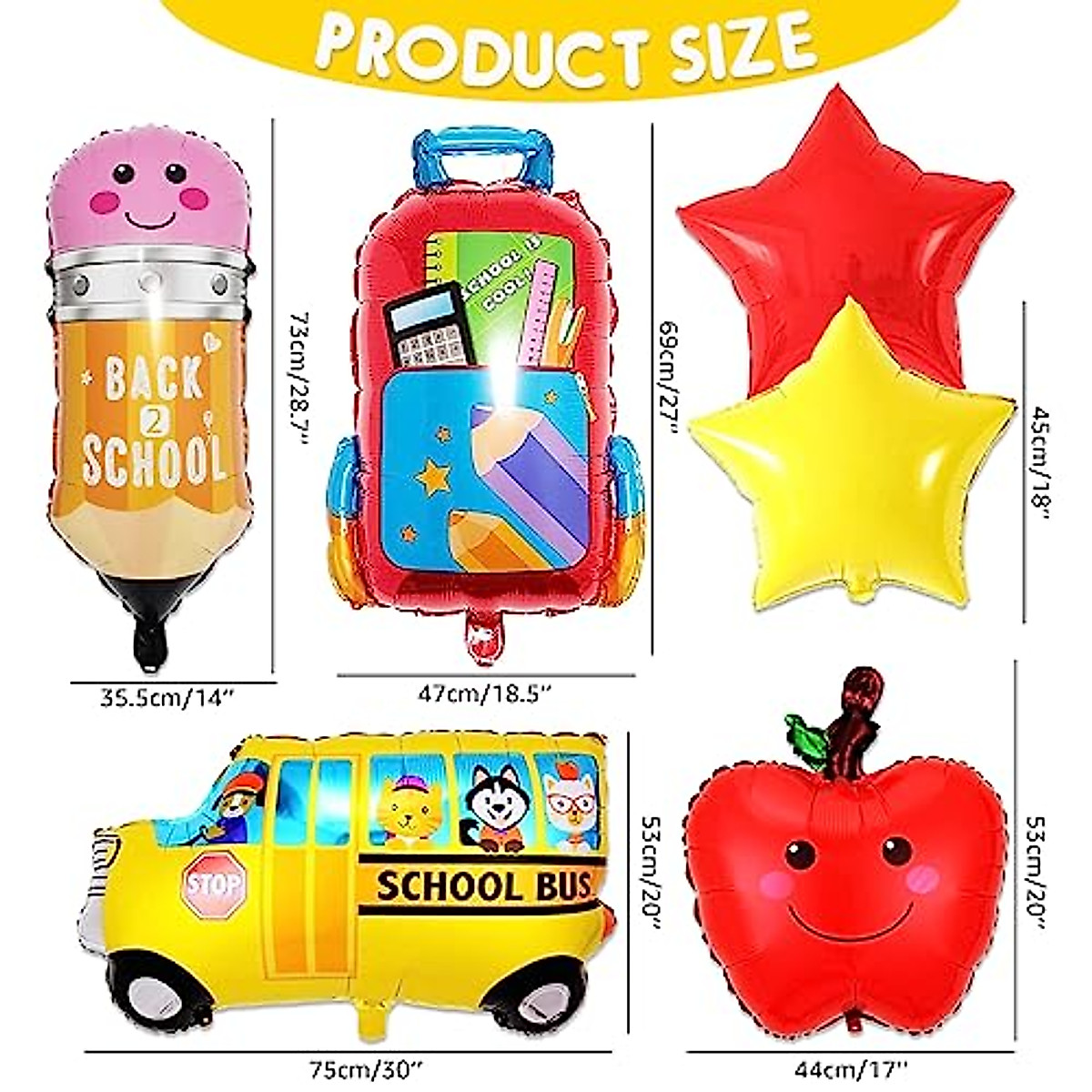 Back to School Decorations Balloons, Big Back to School Party Decorations Set, School Themed Cartoon Foil Balloons, First Day of School Decorations Pack of 6, Welcome Back to School Party Decor