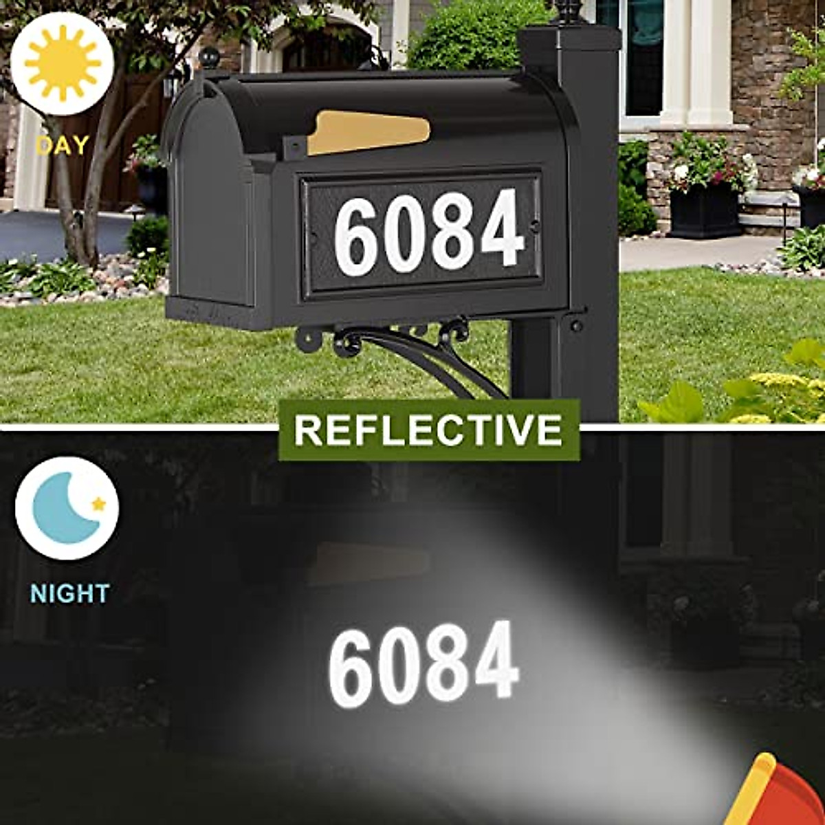Reflective Mailbox Numbers for Outside, 4 Sets Large 4 inch 0-9 Self Adhesive Address Numbers for House Doors (4 inch, Silver)