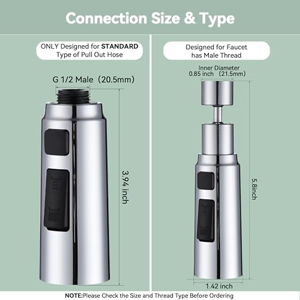 Fozite Pull Down Spray Head for Kitchen Faucet, Sink Aerator, 360° Twist Spray Attachment, 3-Function Spray Mode Design, Faucets Replacement Part for Kitchen Sink, Fits Most Standard Pull-Out Hose