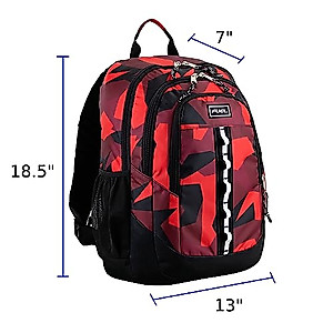 FUEL Large Multipocket Unisex Backpack with Water Resistant Bottom for Class, Travel, and Outdoors - Red Camouflage