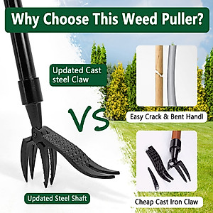 OOir onOO High Hardness Weed Pulling Tool - Manual Stand Up Weed Puller with 48" Metal Handle & 4-Claw Steel Head Design - Easily Remove Weeds Without Bending or Kneeling
