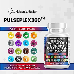 Beet Root Capsules 6000mg Olive Leaf 6000mg Nattokinase 4000 FU Garlic Extract 2000mg L-Arginine 400mg Omega 3 Red Yeast Rice Hibiscus Danshen - Healthy Support Supplement - 90 Ct