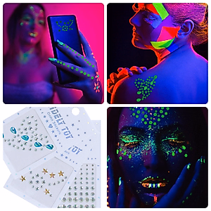 12Sets Noctilucent Face Jewels-Luminous Face Gems- Halloween Fluorescent Rhinestone Stickers Eye Body Euphoria Makeup Jewelry Glow in the Dark for Carnival Rave Festival Accessory Nail Art Decorations