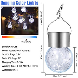 10-Pack Hanging Solar Lights Outdoor, Solar Powered Cracked Glass Ball Light, Decorative Globe Lighting Outdoor Waterproof with Handle for Garden, Tree, Holiday Decoration, Cool White