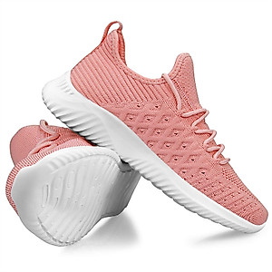 Feethit Womens Slip On Walking Shoes Non Slip Running Shoes Breathable Workout Shoes Lightweight Gym Sneakers Pink Size 9.5