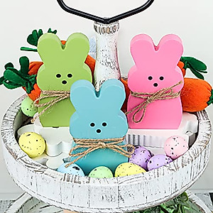 Easter Decorations-5PCS Wood Block Bunny Peeps Easter Decorations for The Home-Farmhouse Easter Decor for Table and Easter Tray Decor