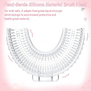 2 Pack Kids U Shaped Toothbrush Anti Choking 360 Degree Oral Cleaning Toothbrush with 2 Soft Silicone Brush Head Non Slip Handle Toddler Toothbrush with Cover Case for Children 2-6 Ages, Pink, Blue