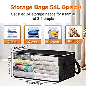 ASANMEYO 6 Pack Clothes Storage, Foldable Blanket Storage Bags, Clothing Storage Containers, Organization and Storage with Lid and Handle, Closet Organizers for Bedroom,Comforters, Toys, Bedding,Black