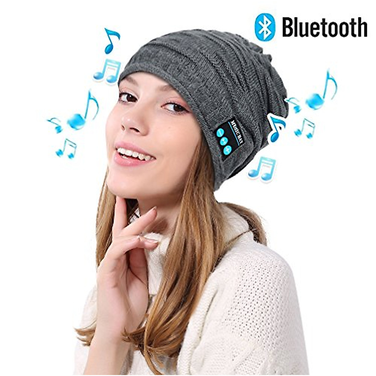 Wireless Bluetooth Beanie,Unisex Outdoor Sport Knit Hat with Stereo Speakers & Microphone