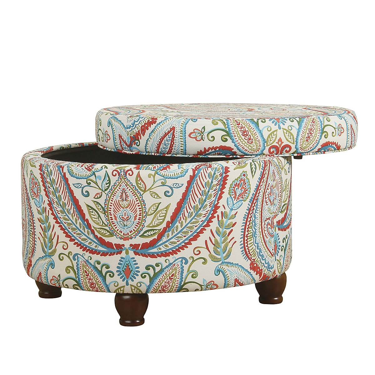 Homepop Home Decor | Upholstered Round Storage Ottoman | Ottoman with Storage for Living Room & Bedroom, Bold Paisley Large