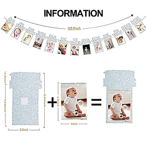 Silver 1st Birthday Baby Photo Banner for Newborn to 12 Months And Alphabet ONE Bunting, Alphabet ONE Cake Topper for Baby Show First Birthday Party Decoration