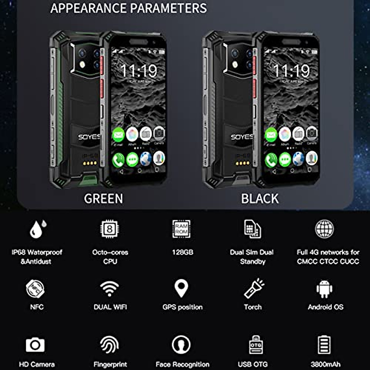 Soyes S10 Max 4G Mini Rugged Cell Phone IP68 Waterproof 3.5" 4GB 128GB Android 10 Unlocked Smartphone Octa Core 3800mAh Walkie Talkie Global Version (Black, 4GB+128GB)