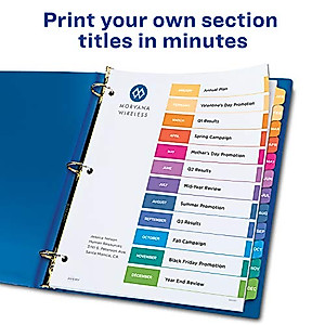 Avery Jan-Dec 12 Tab Dividers for 3 Ring Binders, Customizable Table of Contents, Multicolor Tabs, 3 Sets (44128)