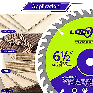 6-1/2 Inch Circular Saw Blade with 5/8 Inch Arbor, 40T Wood Cutting Disc for Various Wood Plastic Metal Cutting (2Pcs)