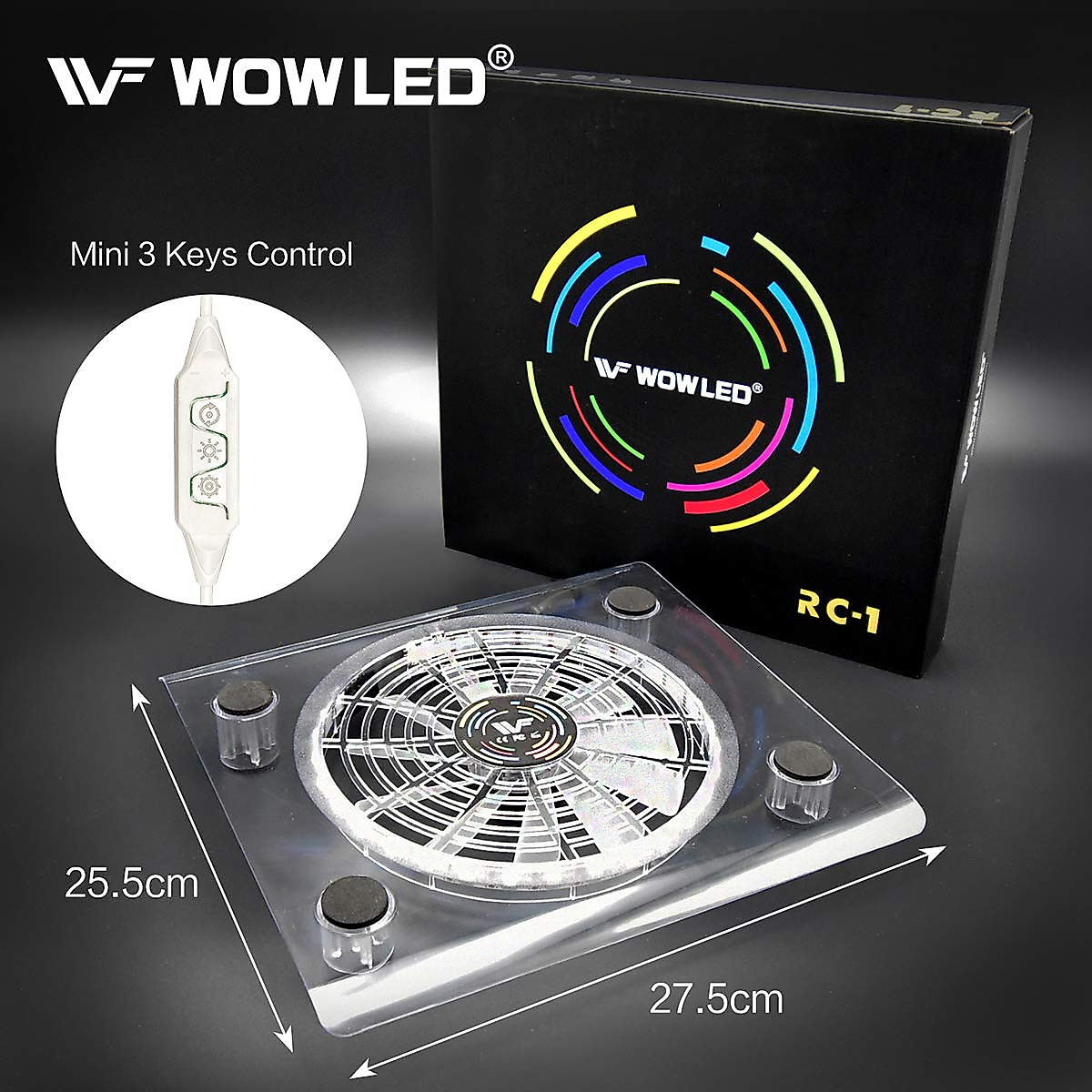 WOWLED Cooling Fan Mini 3 keys Control Gaming USB RGB LED Cooler Thermal Fan Pad for PS4 Playstation 4 XBOX One X Consoles Laptop Notebook PC CPU Coolers Computer Cooling Strip Light Case Fan