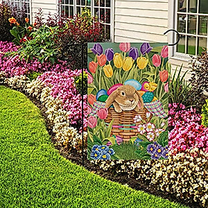 Happy Easter Bunny Garden Flag, Rabbit Lily Flower Burlap Decorations, Vertical Double Sided Season Greeting Decor, Outdoor Indoor Spring Yard Flag 12.5 x 18 Inch (Easter)