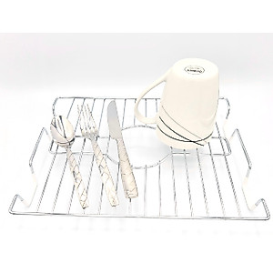 SOFINNI Chrome Kitchen Sink Protector White Steel Sink Grate Insert Grid Sink Bowl Rack Rust Prevent (Chrome) (10.6" x 12.5")