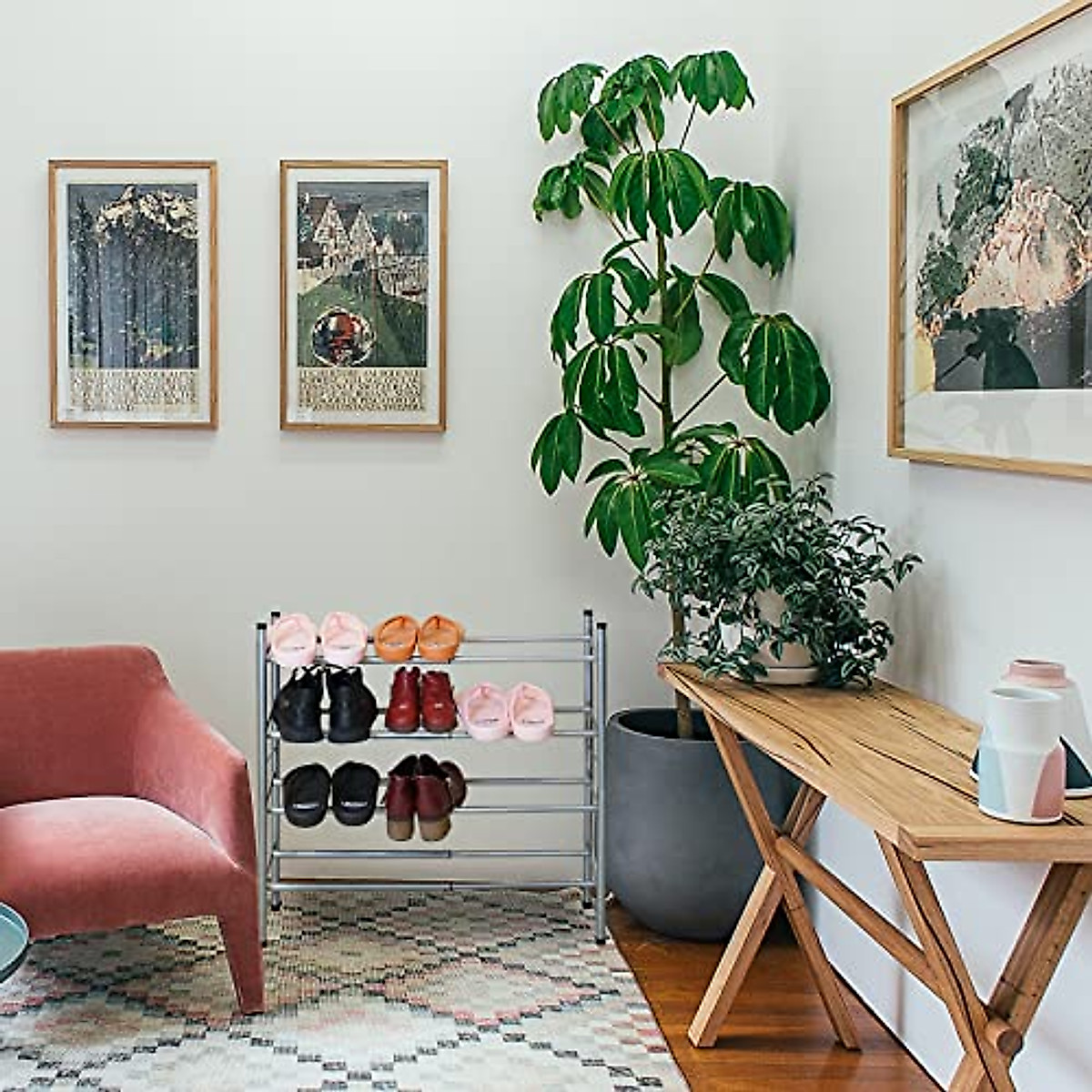 LNYZQUS 4-Tier Expandable Shoe Rack,Sturdy Shoe Shelf Shoe Organizer For Closet,Metal Adjustable Closet Shoe Racks Skinny Shoe Stand For Bedroom Closet-Grey