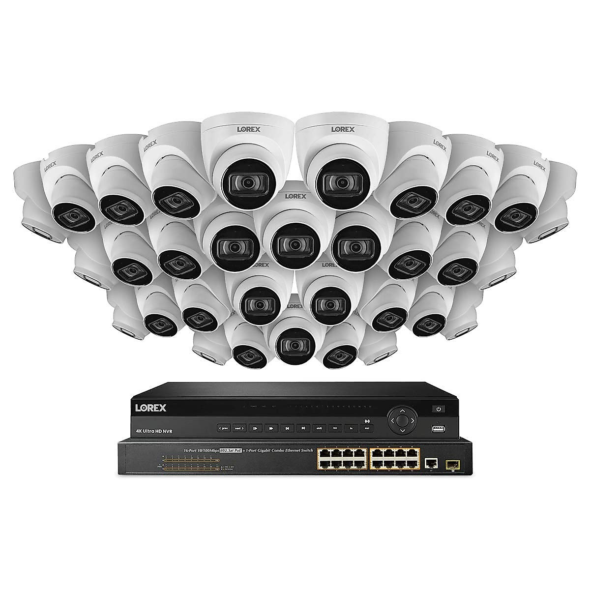 32-Channel NVR System with 4K (8MP) IP Dome Cameras with Listen-In Audio 32