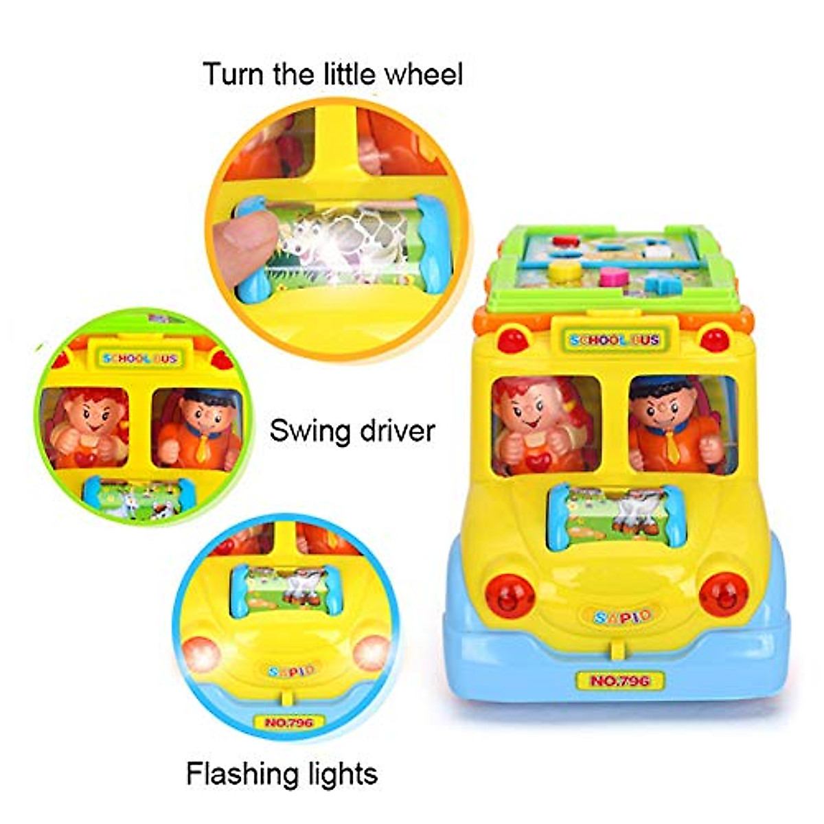 Luwsldirr Kids Cartoon Sound Light School Bus Kids Preschool Interactive Educational School Bus#