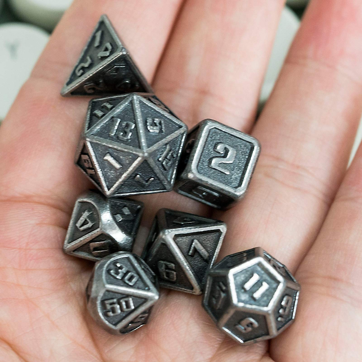 UDIXI Mini Dice DND Metal Dice Set, 10mm Tiny Small Metal D&D Polyhedral Dice Set for Dungeons and Dragons Role Playing Games (Silver)