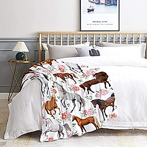 Horse Blanket,Horse Gifts for Girls Women Throw Blanket,Ultra Soft & Plush & Lightweight & Cozy & Breathable Horse Flower Bed Blanket,Horse Animal Lovers,40"x50"-for Kids/Throw Size