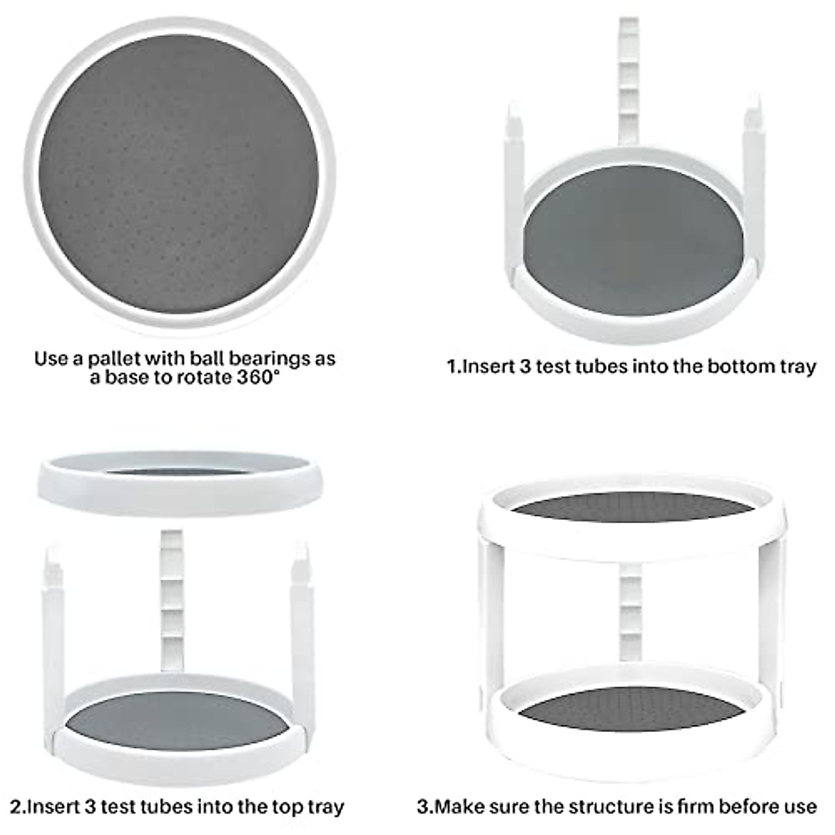 umicial Lazy Susan Organizer Turntable Organizer Lazy Susan Turntable for Cabinet Spice Spinner Spice Rack Organizer for Cabinet Spinning Rack 360 Rotating Non-Skid 2 Tier 10 Inch (White and Grey)