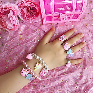 EleMirsa 30pcs Little Girl Jewel Rings Adjustable Costume Princess Pretend Play and Dress Up Rings for Girl Toddlers Kids Children's Jewelry Set Toy Treasure Box Birthday Gifts for Girls