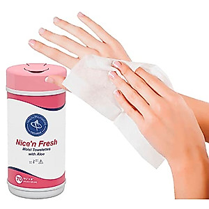 HAO Nice 'n Fresh Moist Towelettes Refreshing Skin Cleansing Wipes With Aloe and Lanolin (70 Count) Travel Tub