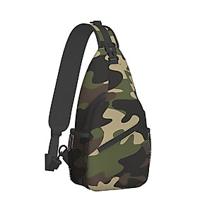 Camouflage Chest Sling Bag Seamless Green And Brown Colors Camo Pattern Military Background Crossbody Shoulder Backpack Lightweight Travel Hiking Casual Daypack for Men Women Outdoors Biking Climbing