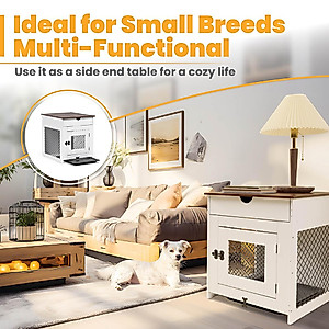 DYTREND Dog Kennel Furniture Wooden Furniture-Style Dog Crate End Table with Drawer | Dog cage for Small Dogs Indoor | White Dog Cage | Chew-Resistant Design