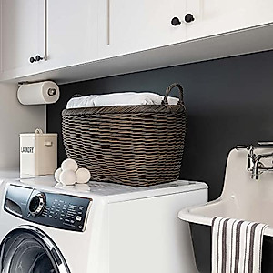 The Basket Lady Oval Wicker Laundry Basket, 25 in L x 19 in W x 14 in H, Antique Walnut Brown