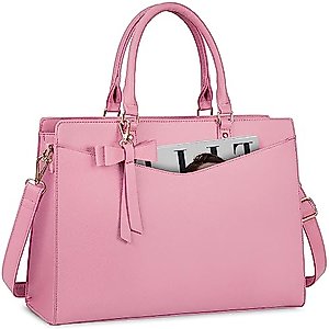 Laptop Bag for Women 15.6 Inch PU Leather Tote Bag Professional Business Office Work Bag Waterproof Briefcase Computer Tote Bag Large Capacity Lightweight Handbag Shoulder Bag, Pink
