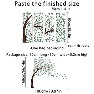 Prabahdak 4 Sheets Green Tree Wall Decals Big Tree Wall Stickers Large DIY Peel and Stick Flying Leaves Wall Decor for Kids Bedroom Living Room Nursery Rooms TV Sofa Background Decoration