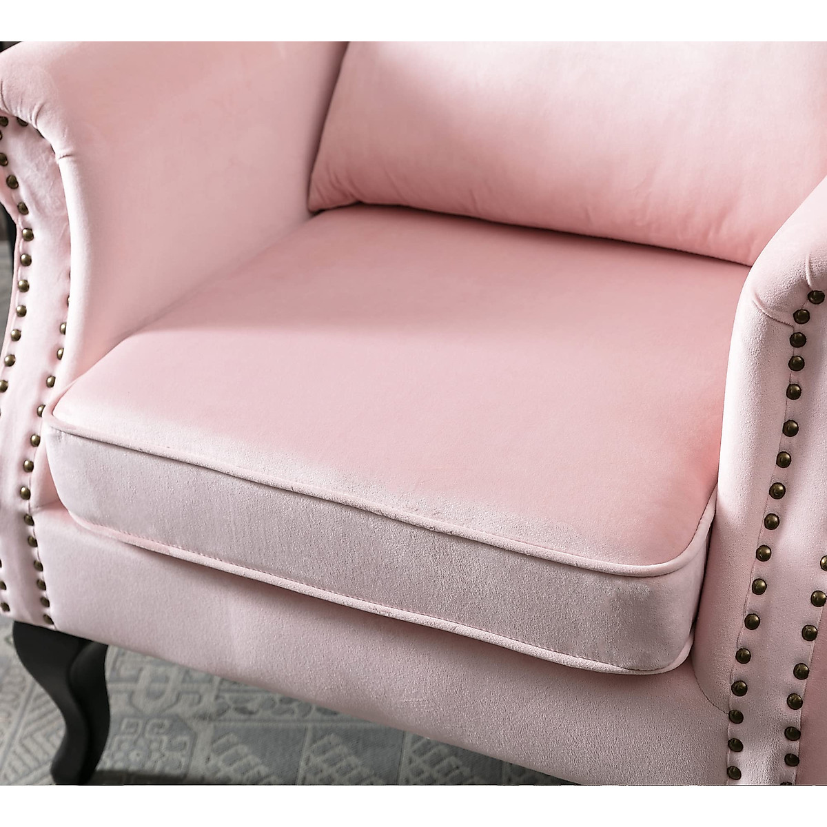 Janoray Mid Century Modern Accent Chair Upholstered Armchair Comfy Velvet Fabric Single Sofa with Tufted Wingback for Small Spaces Bedroom Living Room, Pink