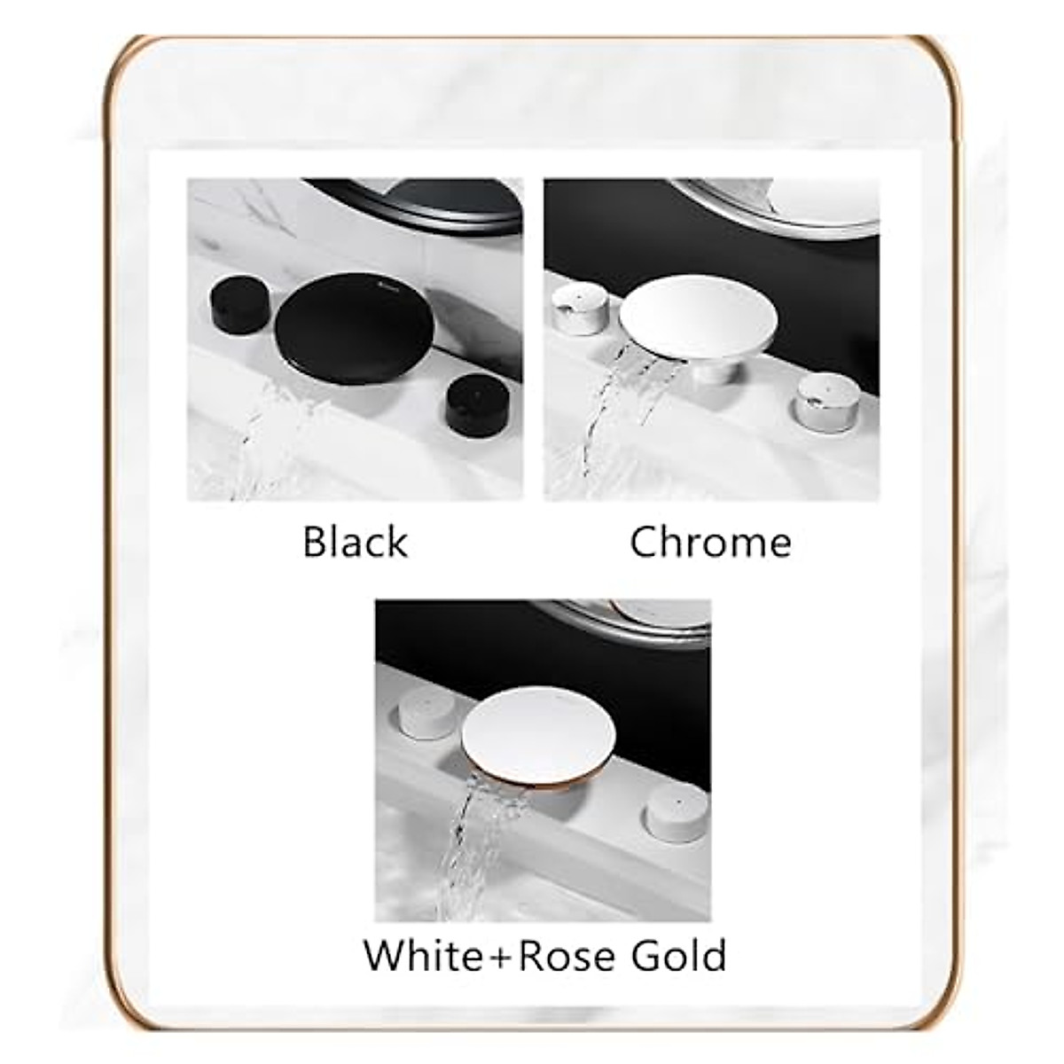 Bathtub Basin Faucet Waterfall Mounted On Bathtub Two-Handle Hot & Cold Bathtub Bathtub Faucet Mixer (Color: White Black Rose Gold) 3 Holes,Kitchen Sink Faucet