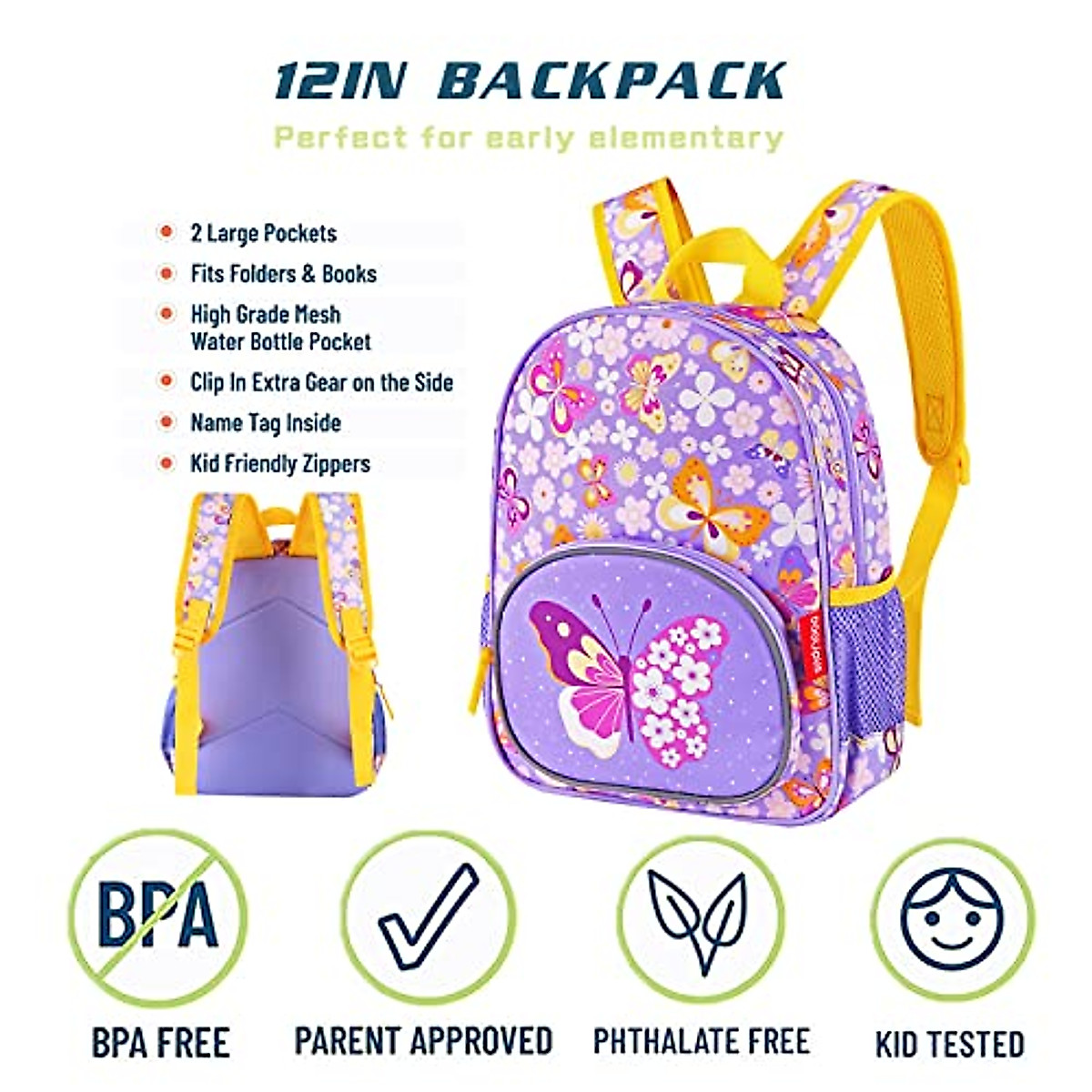 Daaupus Purple Butterfly Pattern Children's Backpack Children's Umbrella Set